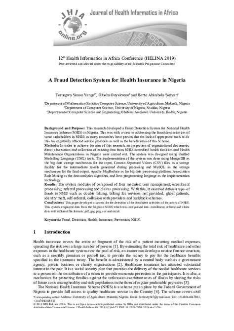 Pdf A Fraud Detection System For Health Insurance In Nigeria