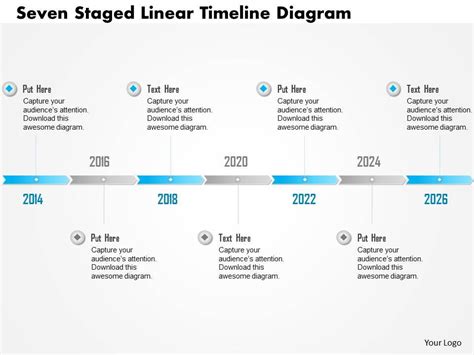 0115 Seven Staged Linear Timeline Diagram Powerpoint Template Templates PowerPoint