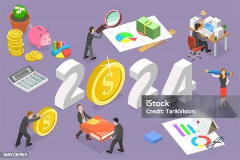 3d 아이소메트릭 플랫 벡터 2024년 새해와 재무 감사의 개념적 그림 2024년에 대한 스톡 벡터 아트 및 기타 이미지 2024년 2025년 2026년 Istock