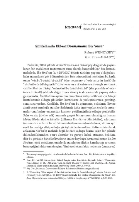 Pdf Robert Wisnovsky Şiî Kelâmda Ekberî Dönüşümün Bir Yönü [one Aspect Of The Akbarian Turn