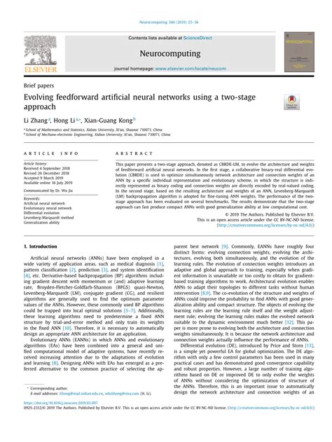 pdf evolving feedforward artificial neural networks using a two stage