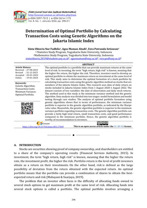 Pdf Determination Of Optimal Portfolio By Calculating Transaction