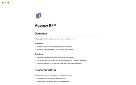 Agency Rfp Template By Notion Notion Marketplace