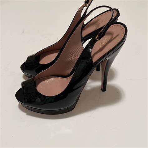 Gucci Shoes Gucci Black Open Toed Sling Back High Heels In Black