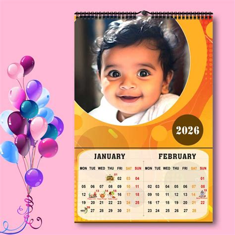 2026 Personalized Wall Calendar 6 Pages Photo Calendar 12×18 Inch