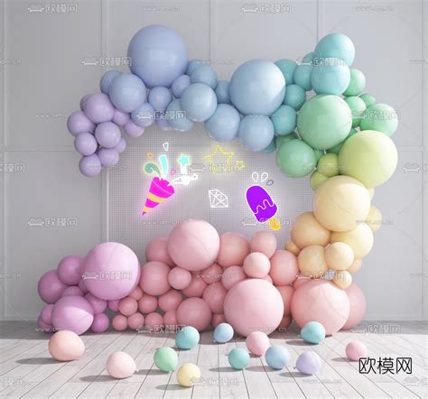 北欧气球婚庆合影区背景墙3d模型 免费3dmax模型库 欧模网