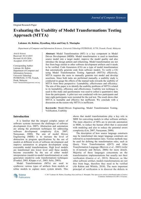 Pdf Evaluating The Usability Of Model Transformations Testing