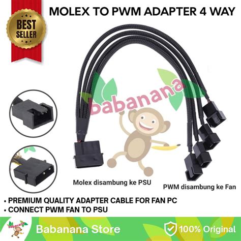 Jual Kabel Konverter 1x Molex To 4x Pwm Fan Cable Converter Casing Splitter 1 To 4 Cabang