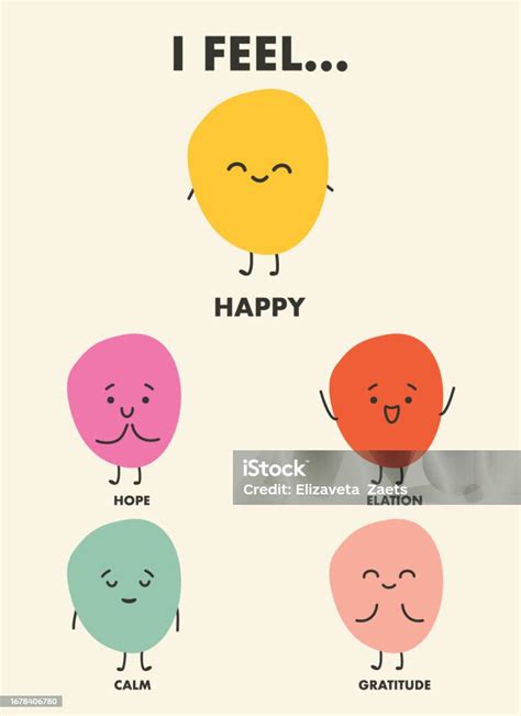 행복과 텍스트의 다양한 감정을 표현하는 귀여운 캐릭터들 가리키기에 대한 스톡 벡터 아트 및 기타 이미지 가리키기 감정 교육 Istock