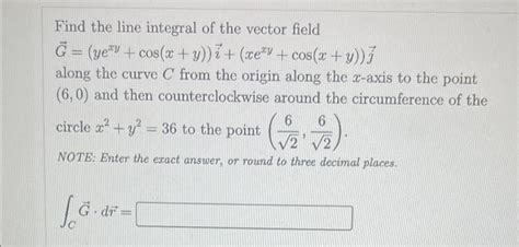 Solved Find The Line Integral Of The Vector Field Chegg