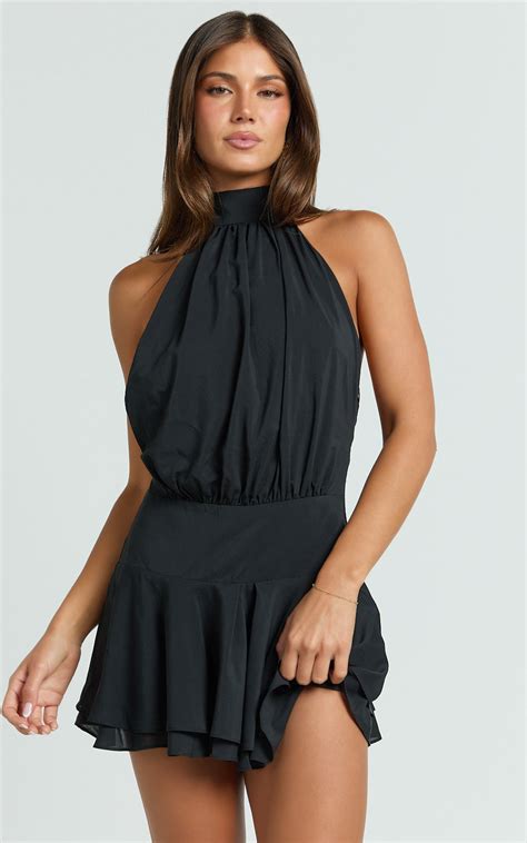 Bryonie Mini Dress Backless Halter Dress In Black Showpo Usa