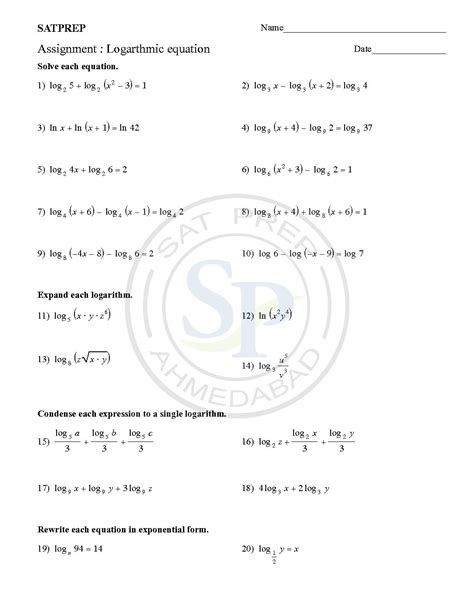 Properties Of Logarithms Worksheet