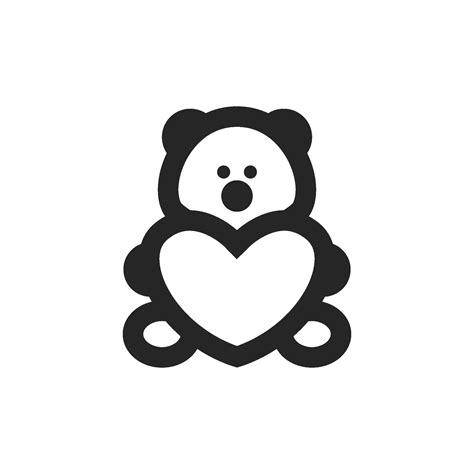 Teddy Bear Holding Heart Symbol Icon In Thick Outline Black And White