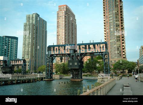 Piers With Long Island Sign On The Waterfront In Long Island City New