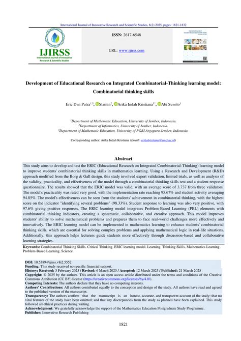 Pdf Development Of Educational Research On Integrated Combinatorial