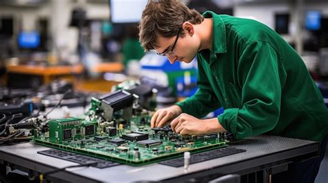 Premium Ai Image A Worker Handling An Electronic Circuit Board The Worker Is Assembling Or