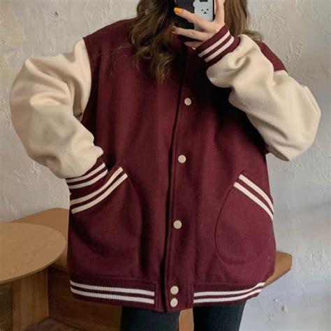 여자 루즈핏 배색 베이스볼 야구잠바 스타디움점퍼 심플 간절기아우터 바시티자켓 네이비 와인 에이블리