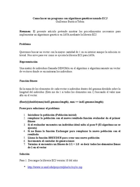 Como Hacer Un Programa Con Algoritmos Genéticos Usando Ecj Pdf Algoritmo Genético Java