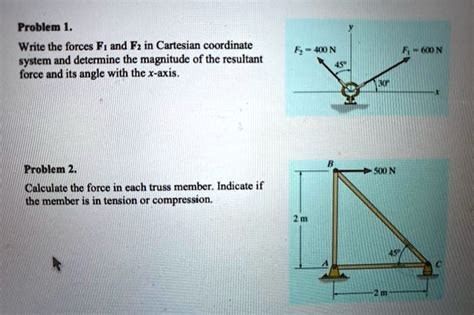 Problem 1 Write The Forces F1 And F2 In Cartesian Coordinate System And Determine The Magnitude