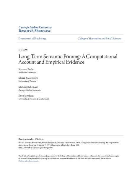 Pdf Long Term Semantic Priming A Computational Account And Empirical