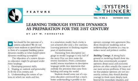 The Systems Thinker Learning Through System Dynamics As Preparation
