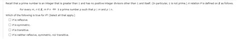 Solved Recall That A Prime Number Is An Integer That Is