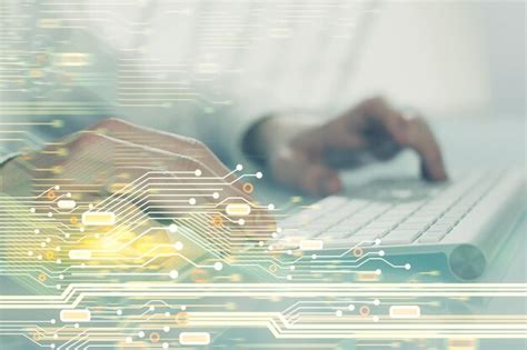 Premium Photo Multi Exposure Of Tech Drawings With Man Working On Computer Background Concept