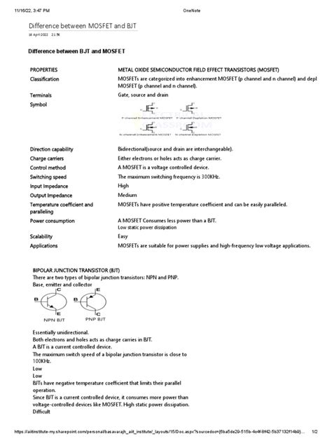 Mosfet Vs Bjt Key Differences Between Transistor Types Pdf Bipolar Junction Transistor