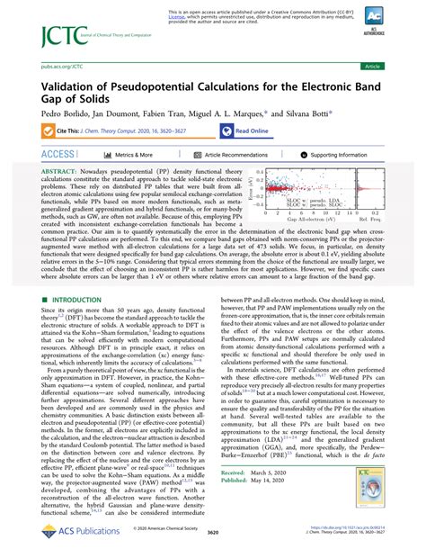Pdf Validation Of Pseudopotential Calculations For The Electronic Band Gap Of Solids