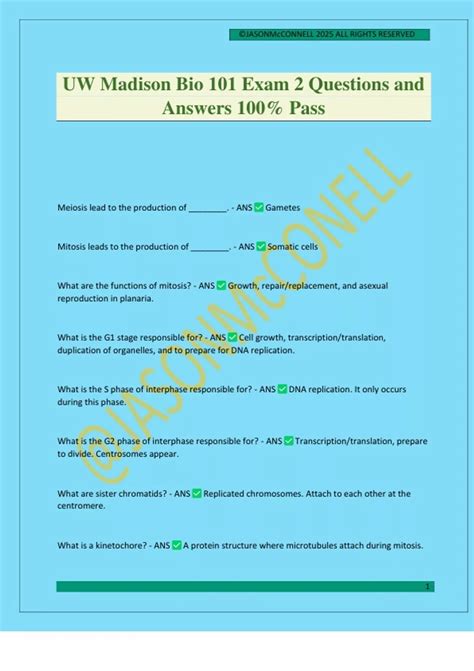 Uw Madison Bio 101 Exam 2 Questions And Answers 100 Pass Bio 101