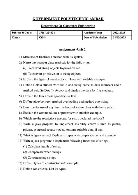 Unit Ii Java Unit 2 Notes Government Polytechnic Ambad Department Of Computer Engineering