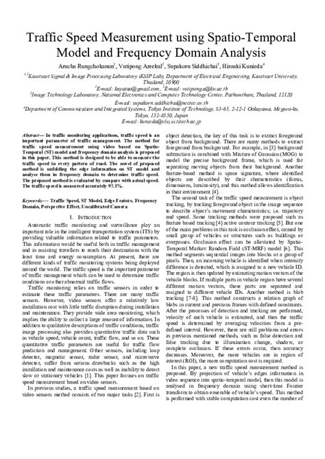 Pdf Traffic Speed Measurement Using Spatio Temporal Model And Frequency Domain Analysis