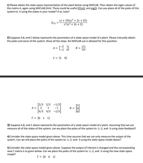 Solved Please Obtain The State Space Representation Of Chegg Com