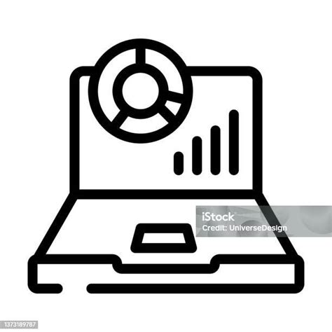 랩톱 분석 씬 라인 아이콘 비즈니스 개념 격리 개요 사인에서 노트북 그래프 선형 아이콘 웹 디자인 및 앱에 대한 벡터 그림 기호