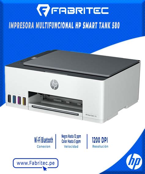 Impresora Multifuncional Hp Smart Tank 580 1f3y2a Aky Bluetooth Wifi Corporacion Fabritec