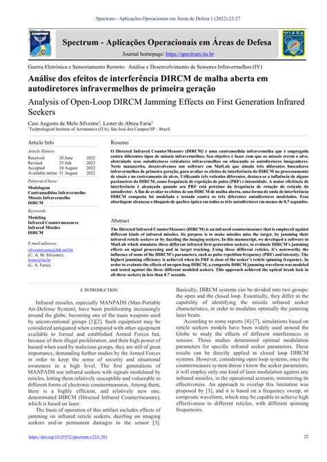 Pdf Analysis Of Open Loop Dircm Jamming Effects On First Generation Infrared Seekers
