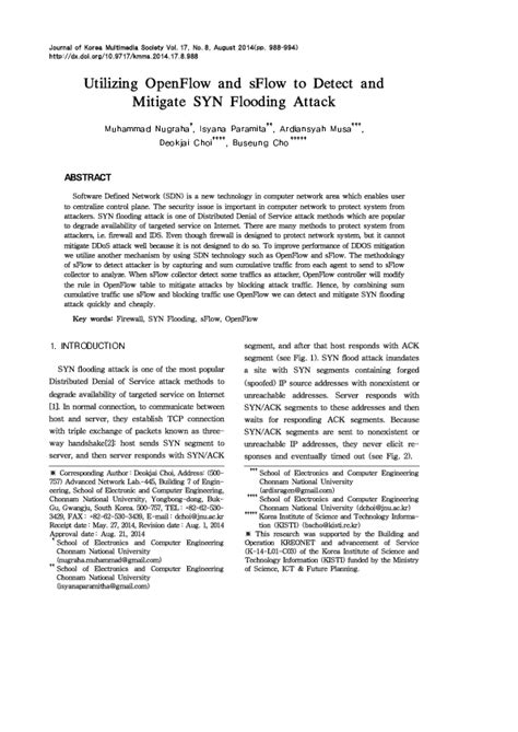 Pdf Utilizing Openflow And Sflow To Detect And Mitigate Syn Flooding Attack Muhammad Bintang