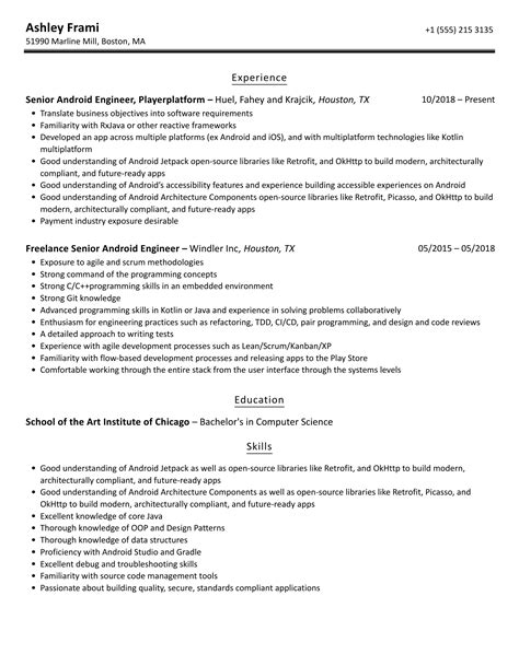 Senior Android Engineer Resume Samples Velvet Jobs