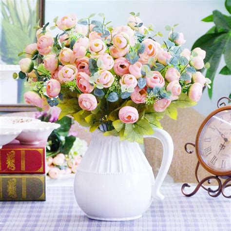 Купить Цветочная ваза 包邮白色地中海陶瓷花瓶壶粉红茶玫仿真花艺套装客厅茶几装饰摆件 Moonlight corridor ...