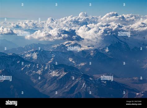 Aerial Beautiful Scenery Of Snow Covered Landscape Of Andes Mountains