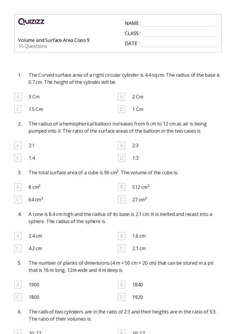 50 Volume And Surface Area Worksheets For 9th Class On Quizizz Worksheets Library