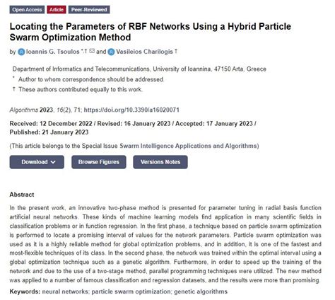 Rbf Networks Using Hybrid Particle Swarm Optimization Algorithms Mdpi Posted On The Topic