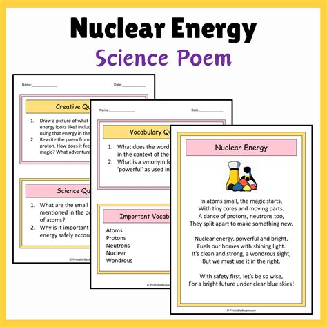Nuclear Energy Science Poem Reading Comprehension Activity Printablebazaar
