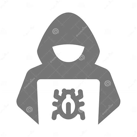 Hacker With Bug And Laptop Vector Icon Stock Illustration