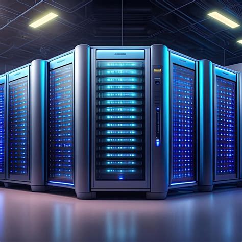 Premium AI Image A Row Of Server Racks With Blue Lights