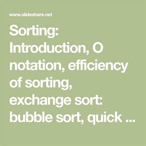 Sorting Algorithms O Notation Efficiency And Types