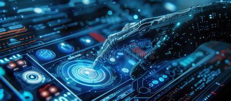 A Robot Hand Points Towards A Holographic Display Showcasing Cyber