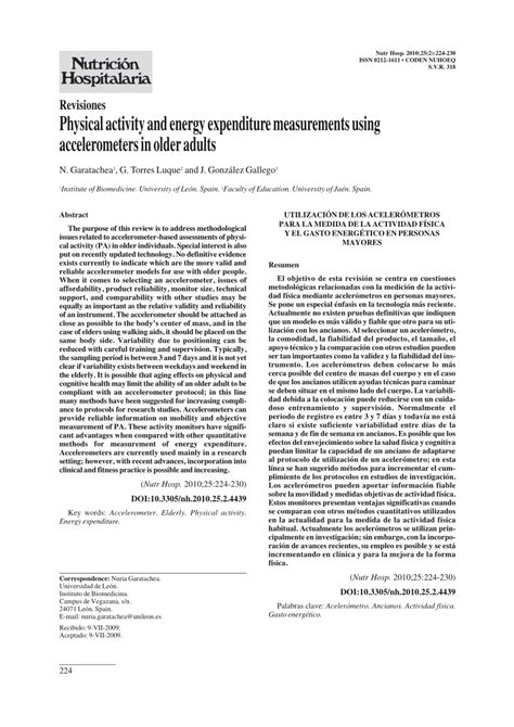 Pdf Physical Activity And Energy Expenditure Measurements Using Accelerometers In Older Adults