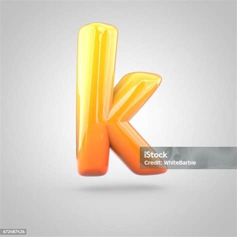 광택 있는 오렌지와 노란색 그라데이션 페인트 흰색 배경에 고립 된 알파벳 편지 K 소문자 0명에 대한 스톡 사진 및 기타 이미지 0명 3차원 형태 공기 주입 Istock