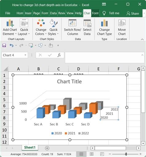 Excel 如何改变3d图表深度轴 极客教程